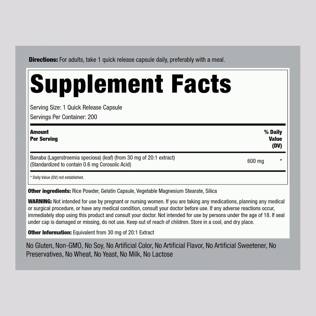 500 mg Banaba Leaf extract benefits