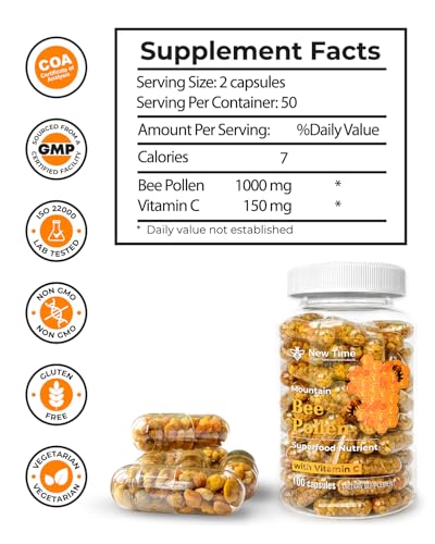 500 mg Bee Pollen capsules for wellness
