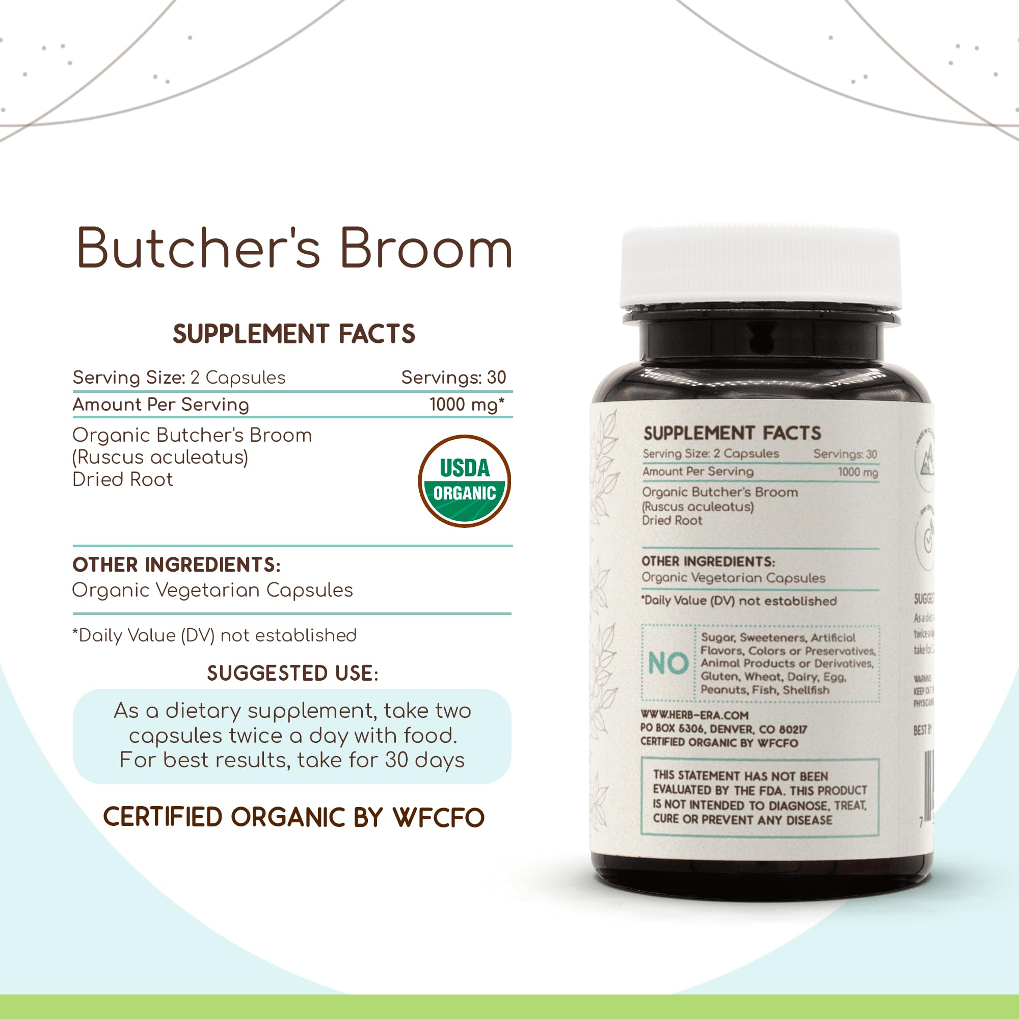 500 mg Butcher's Broom for healthy legs