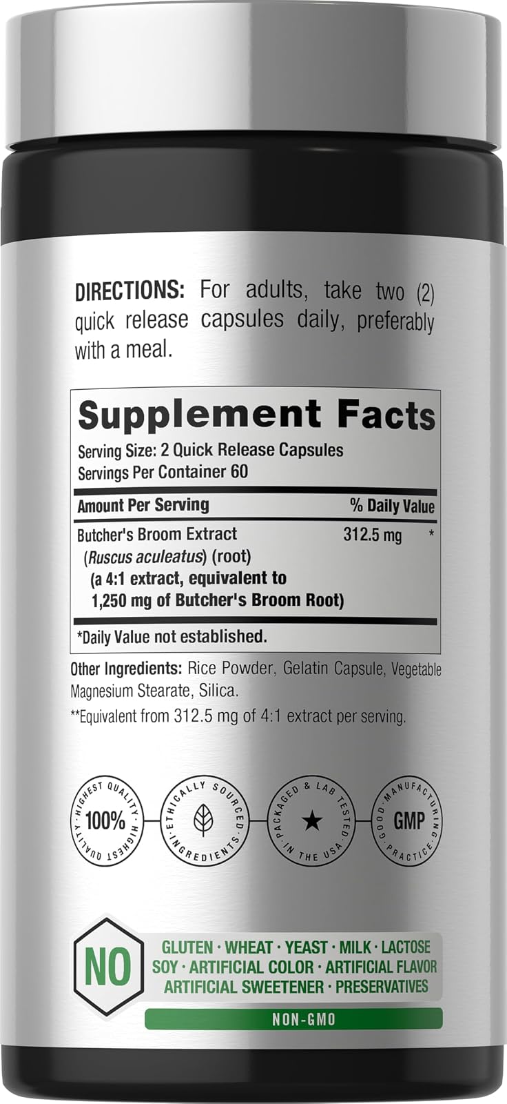 500 mg Butchers Broom for daily wellness
