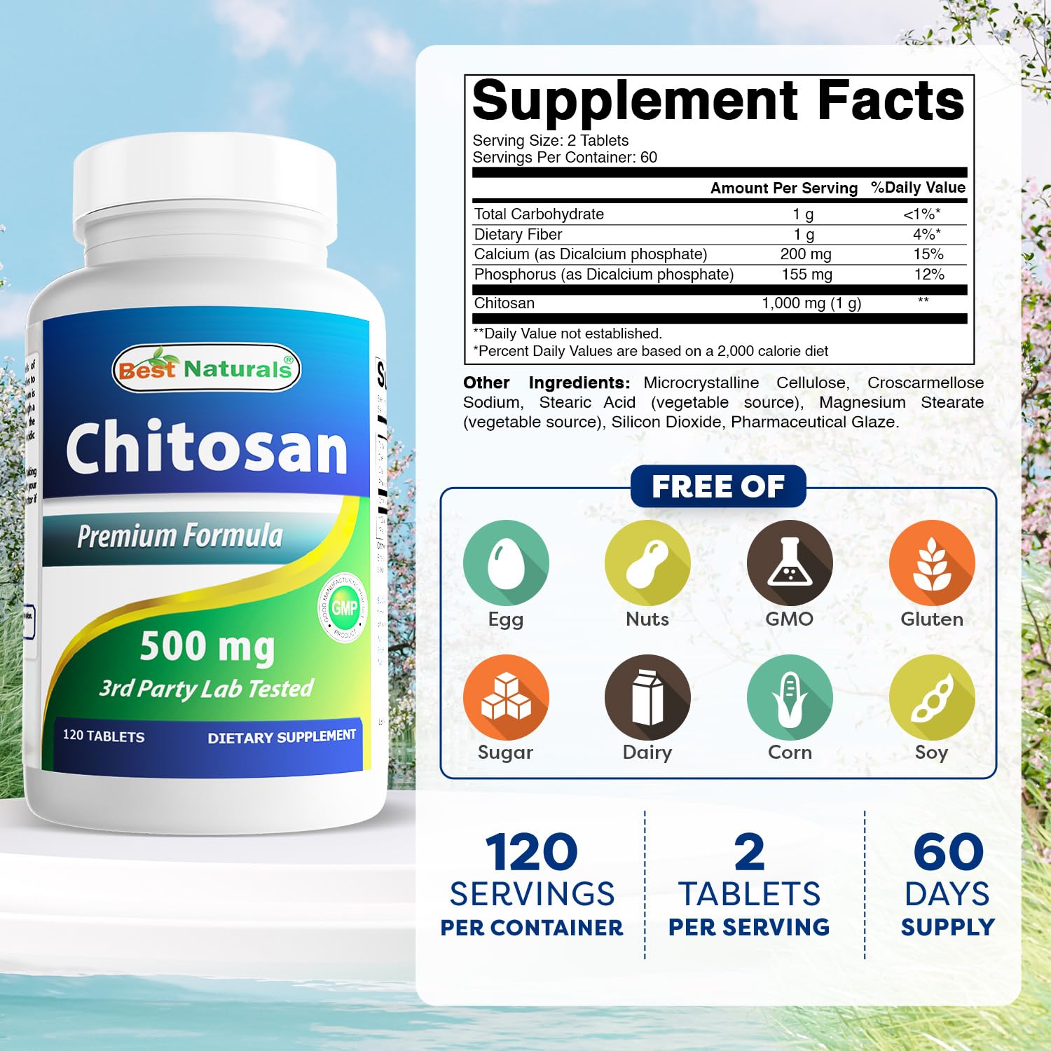 500 mg Chitosan tablets for digestion