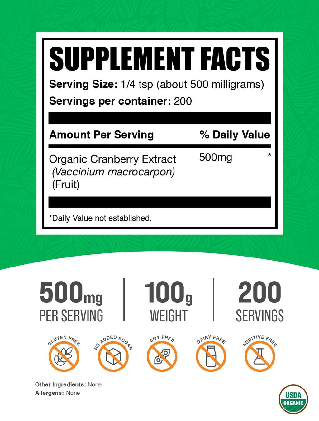 500 mg cranberry extract powder