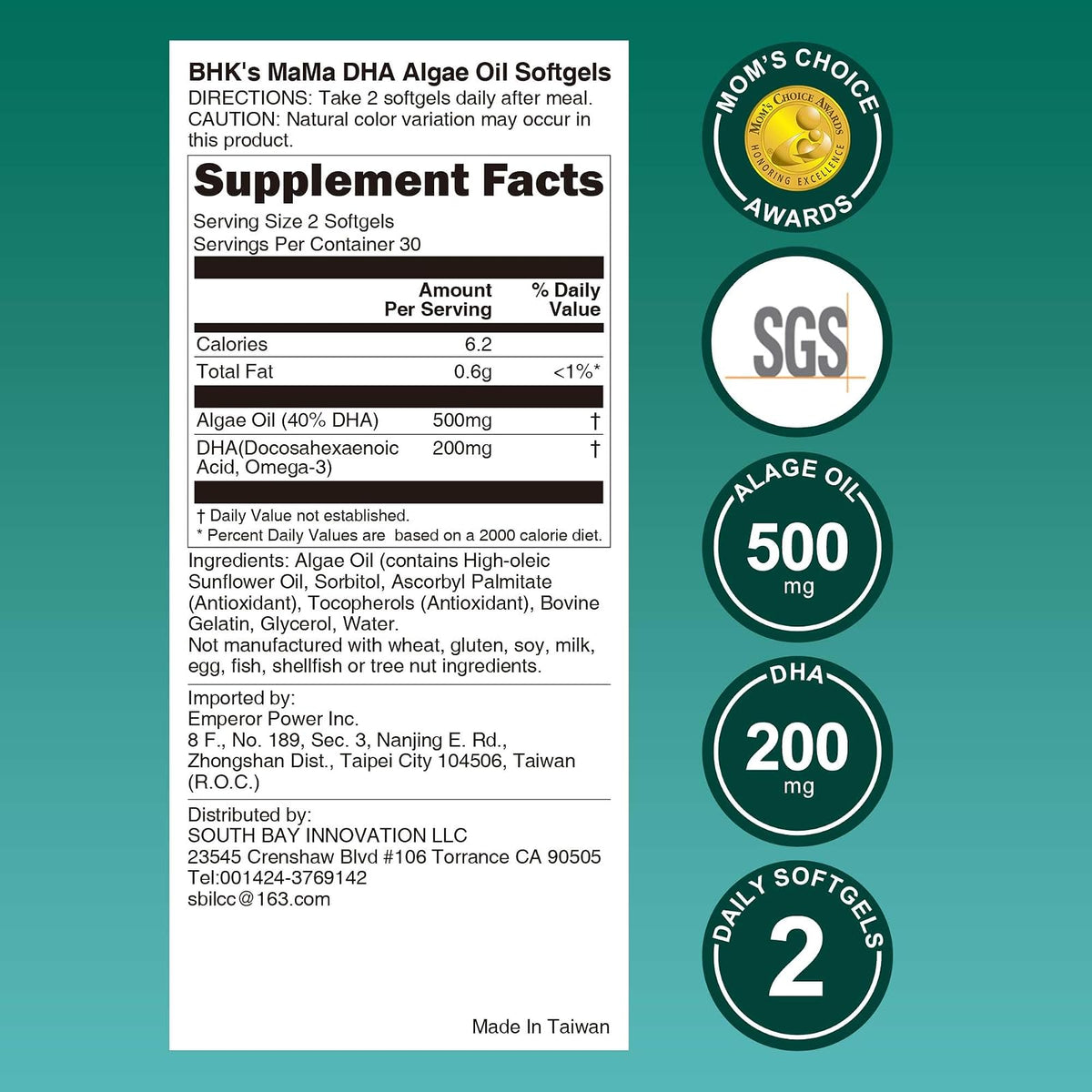 500 mg DHA softgels for moms