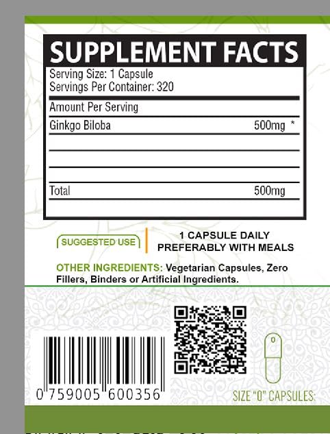 500 mg Ginkgo Biloba herbal supplement