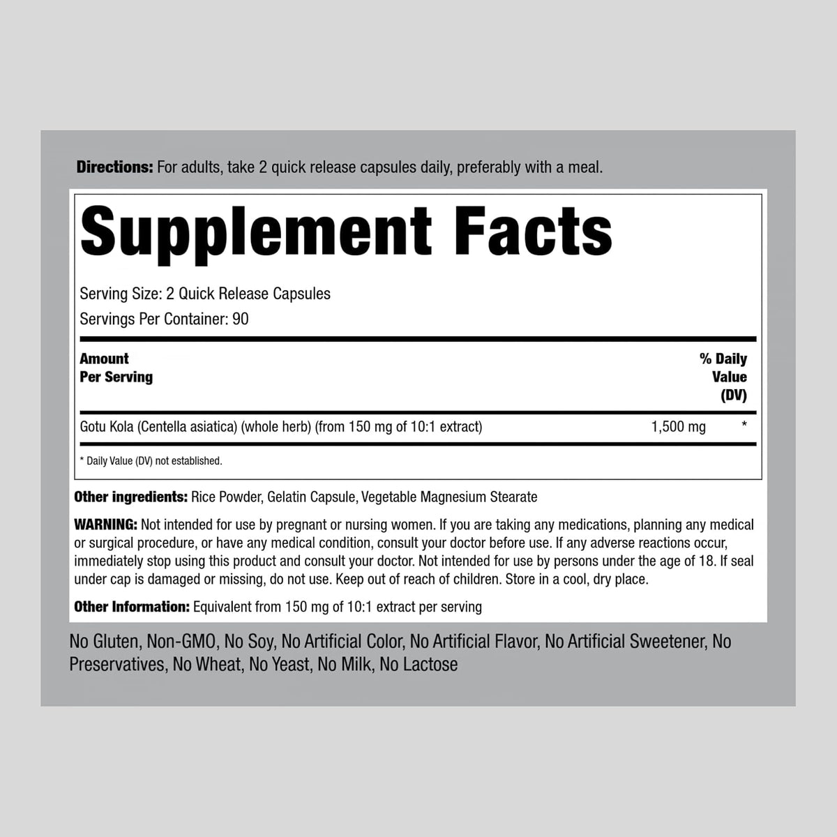 500 mg Gotu Kola herbal supplement