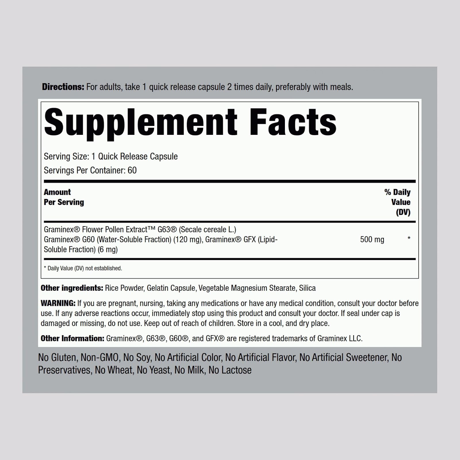 500 mg Graminex flower pollen capsules