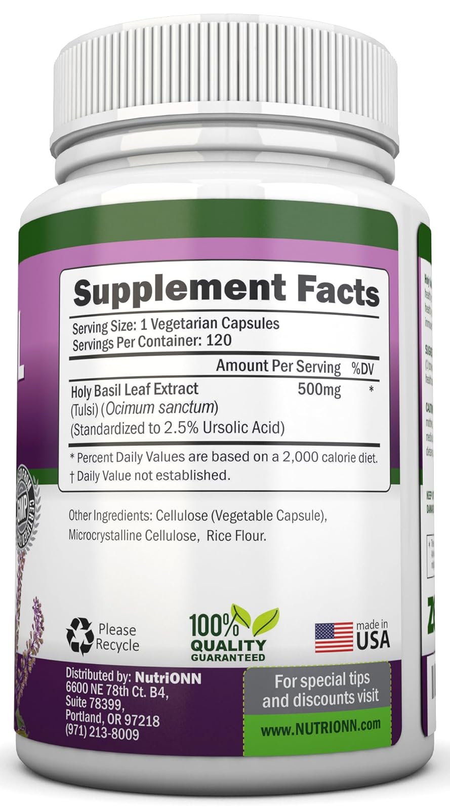 500 mg Holy Basil leaf supplement