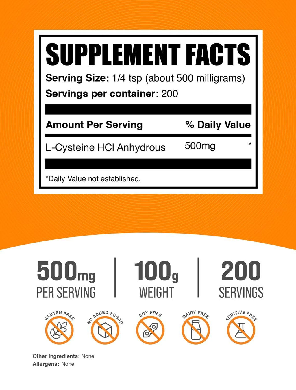 500 mg L-Cysteine HCl supplement