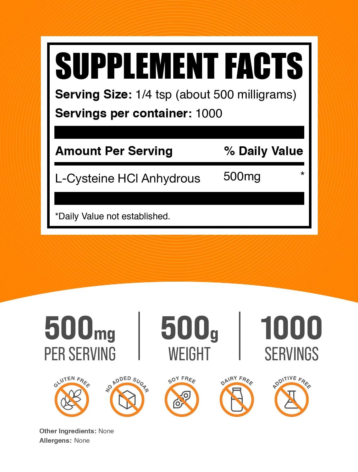 500 mg L-Cysteine supplement benefits