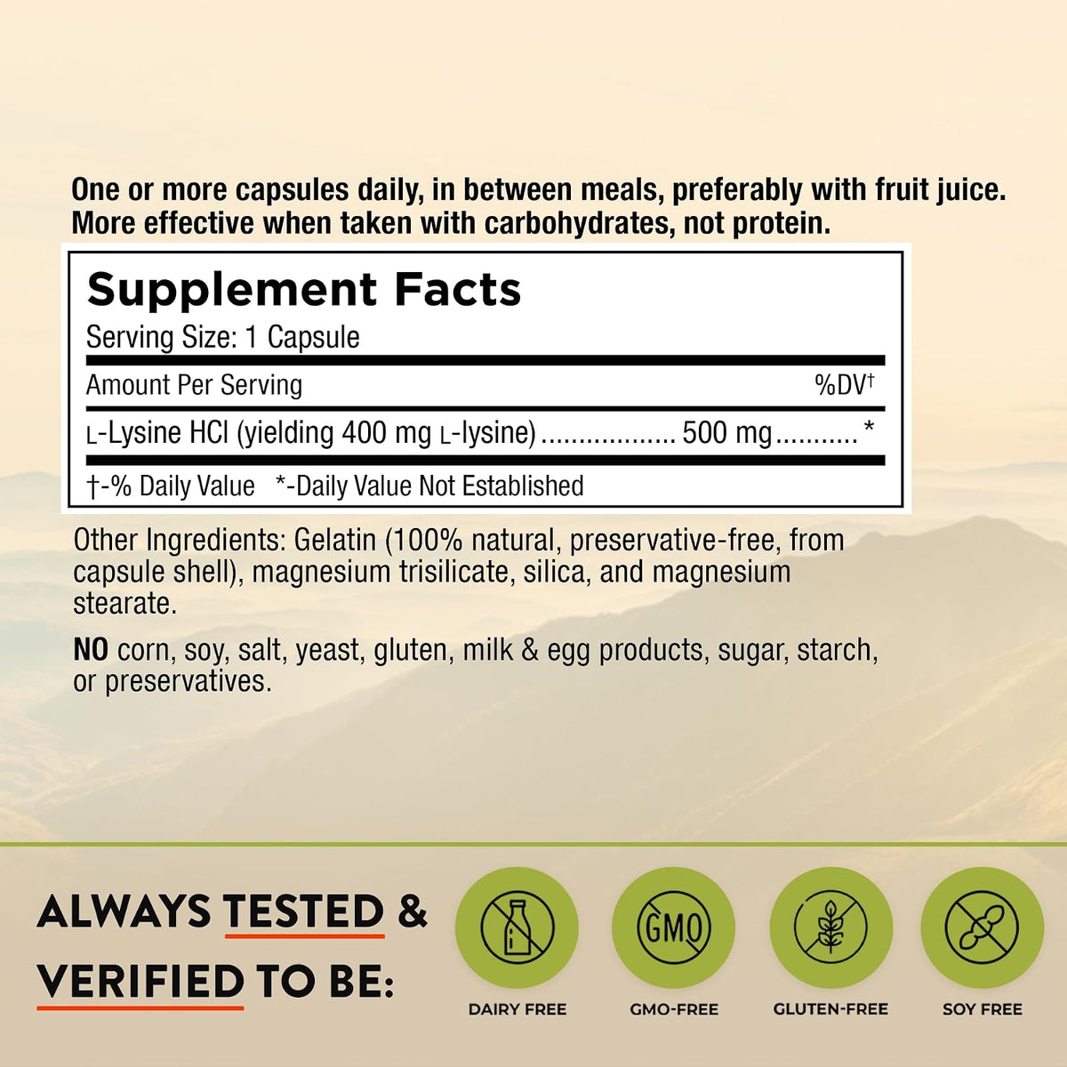500 mg L-Lysine capsules for wellness