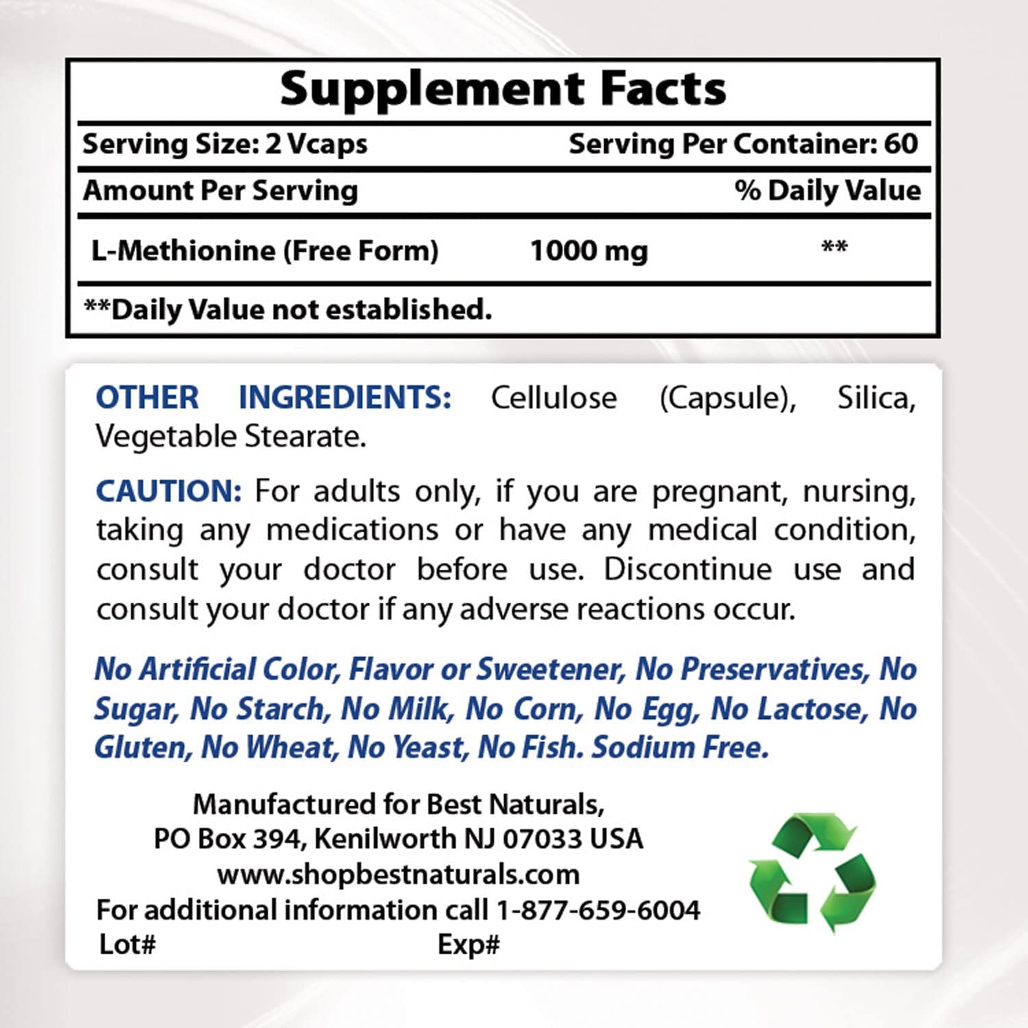 500 mg L-Methionine supplement for vitality