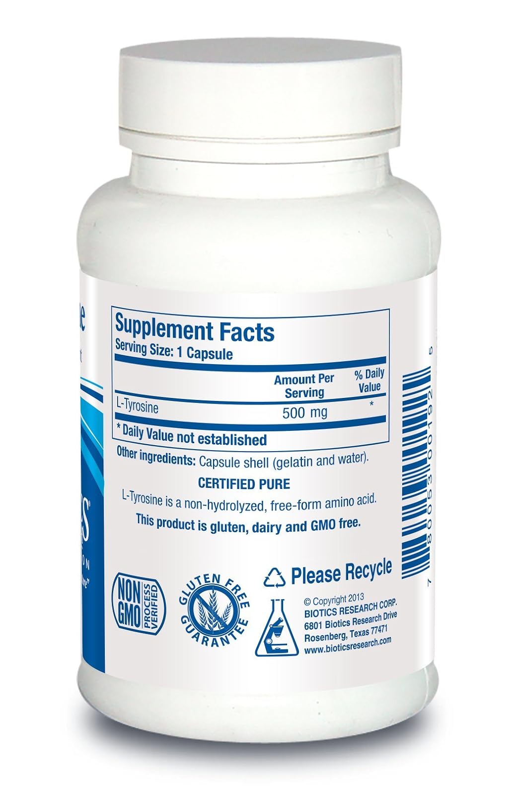 500 mg L-Tyrosine capsules for energy