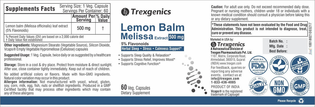 500 mg lemon balm for calmness support