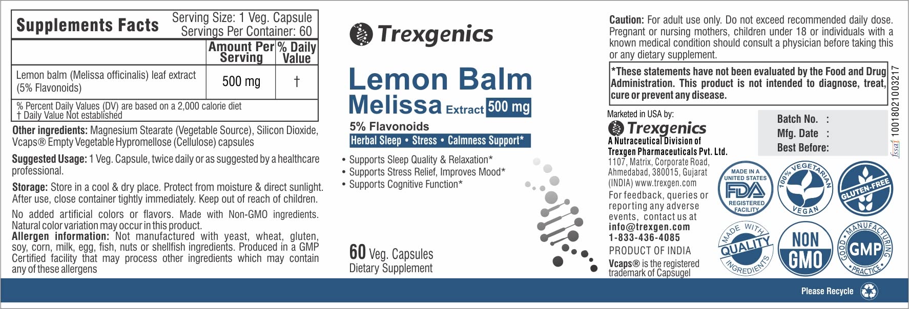 500 mg lemon balm for calmness support