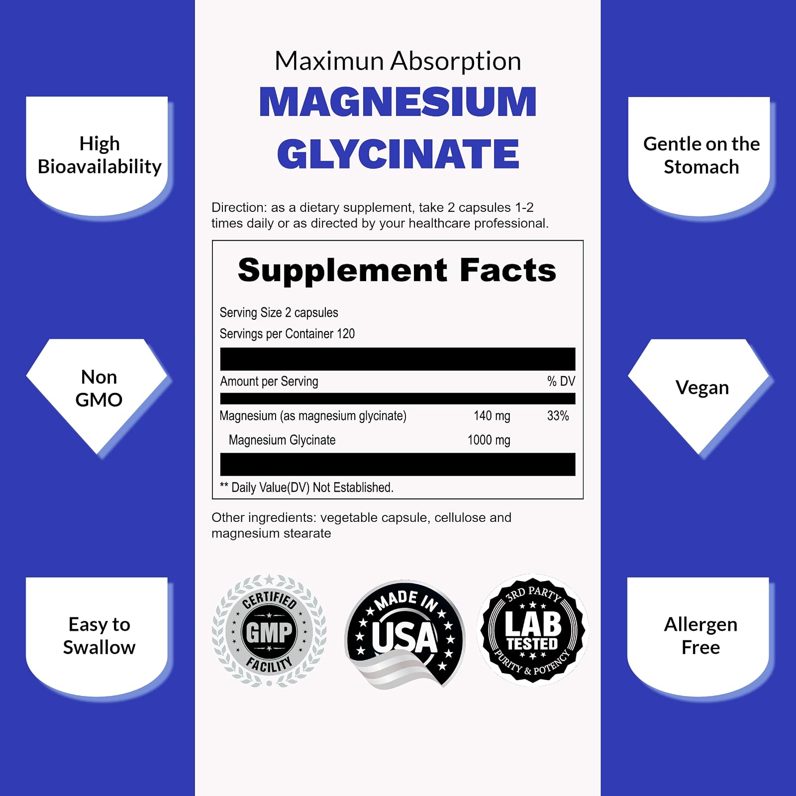 500 mg magnesium bisglycinate formula