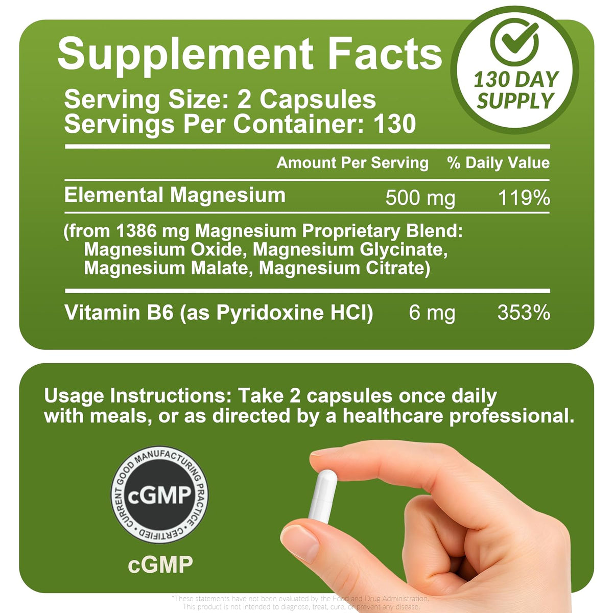 500 mg Magnesium Glycinate for muscle support