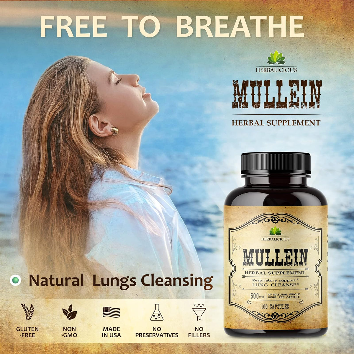 500 mg Mullein capsules for wellness