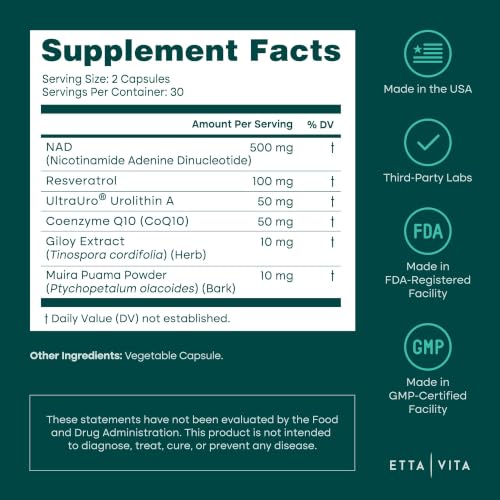 500 mg NAD+ capsules for vitality