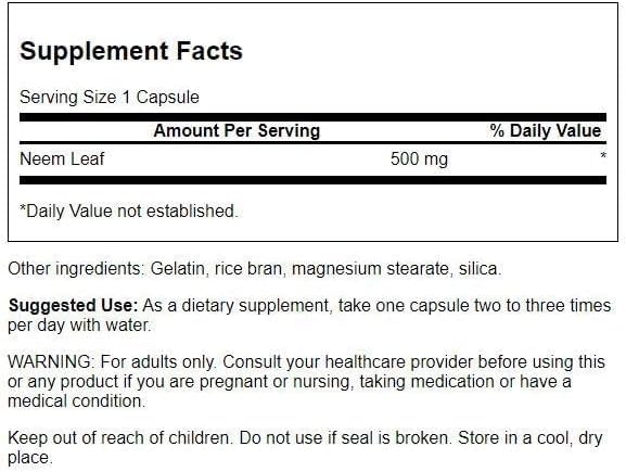 500 mg Neem Leaf supplement benefits