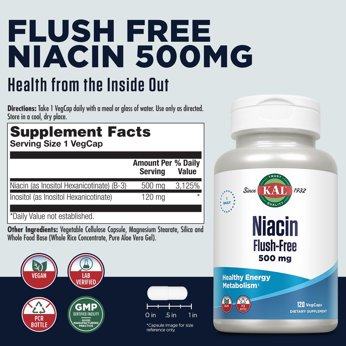 500 mg Niacin capsules for energy