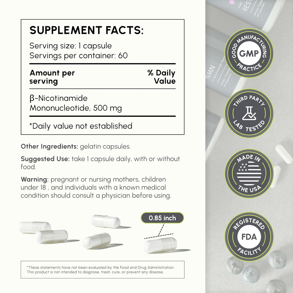 500 mg NMN capsules for vitality