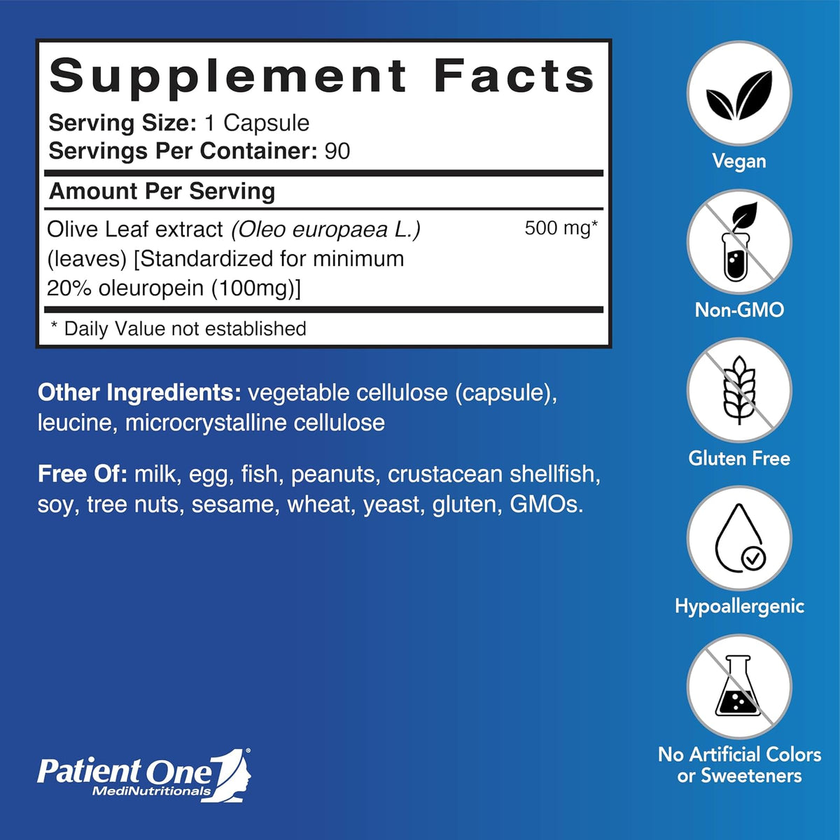 500 mg Olive Leaf capsules for wellness