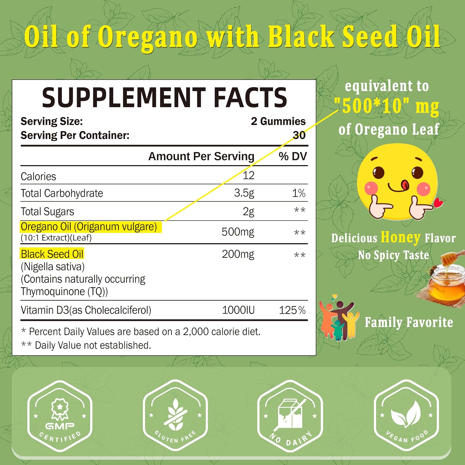 500 mg oregano gummy supplements