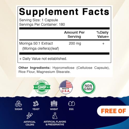 500 mg plant-based moringa supplement