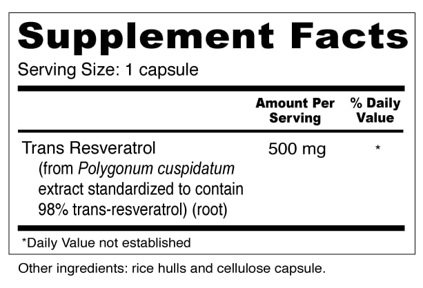 500 mg Resveratrol antioxidant capsules