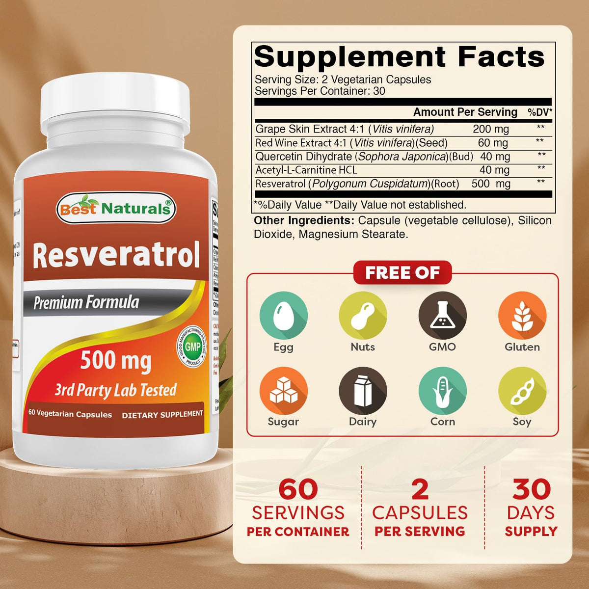 500 mg Resveratrol antioxidant supplement