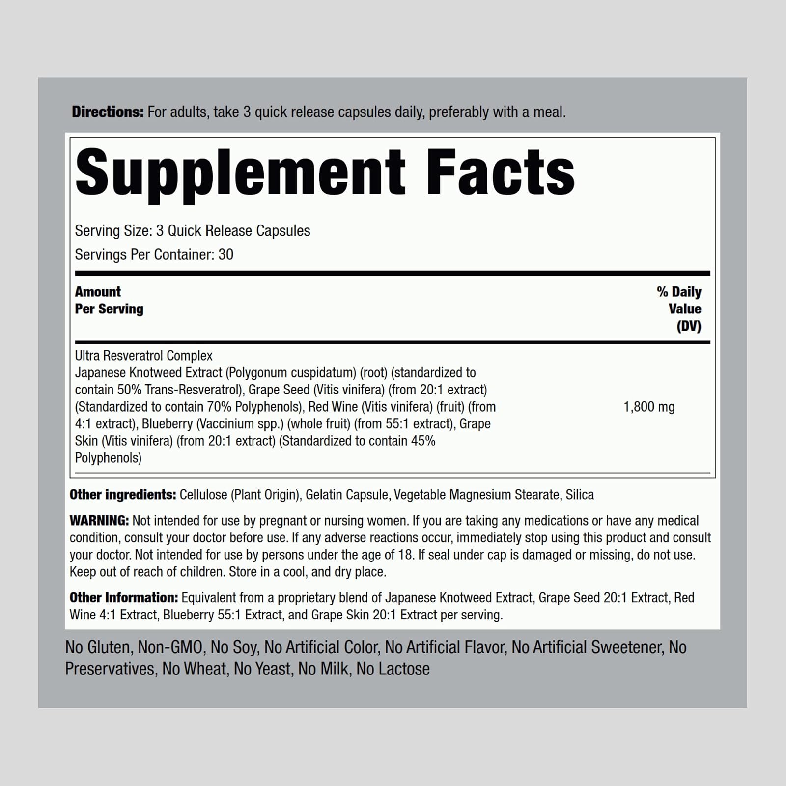 500 mg Resveratrol antioxidant support