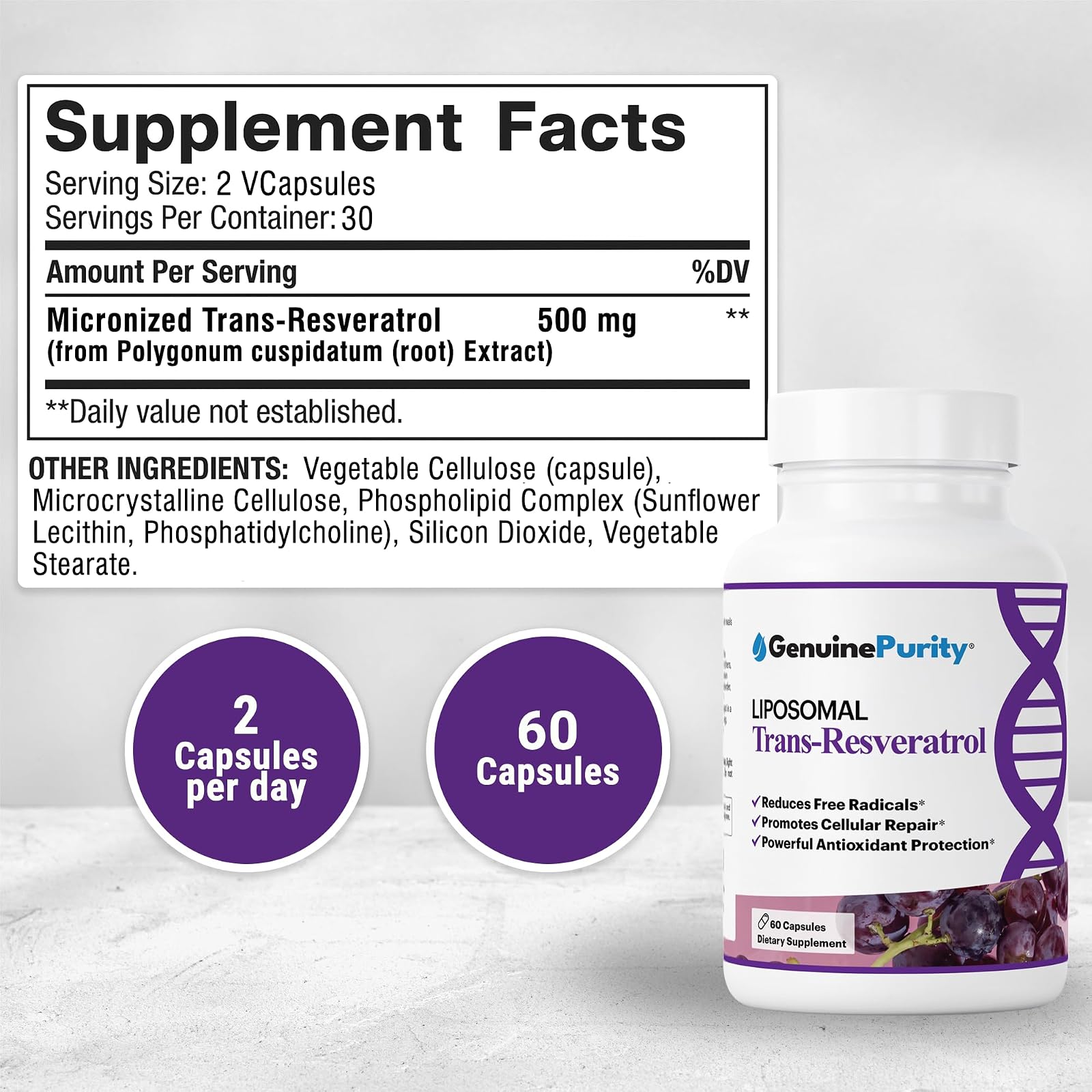 500 mg Resveratrol for antioxidant support