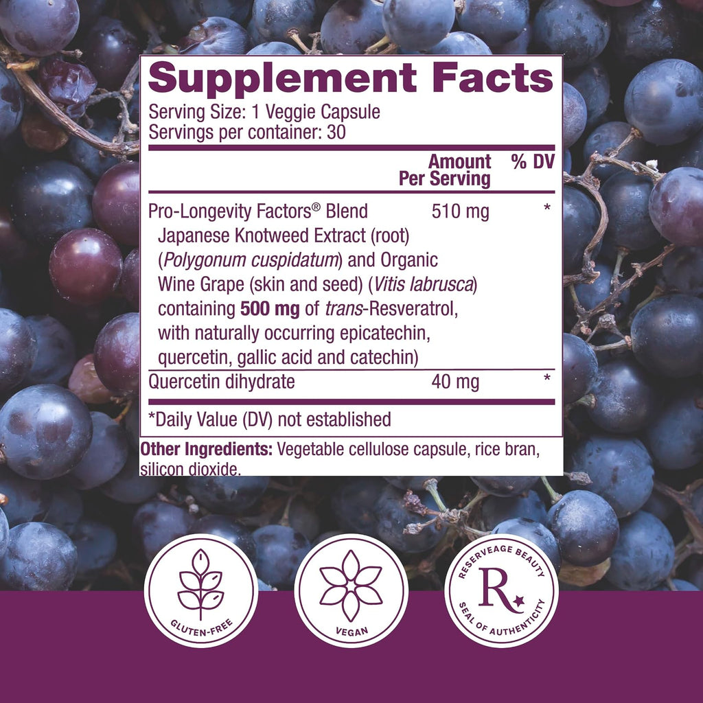 500 mg Resveratrol for youthful skin
