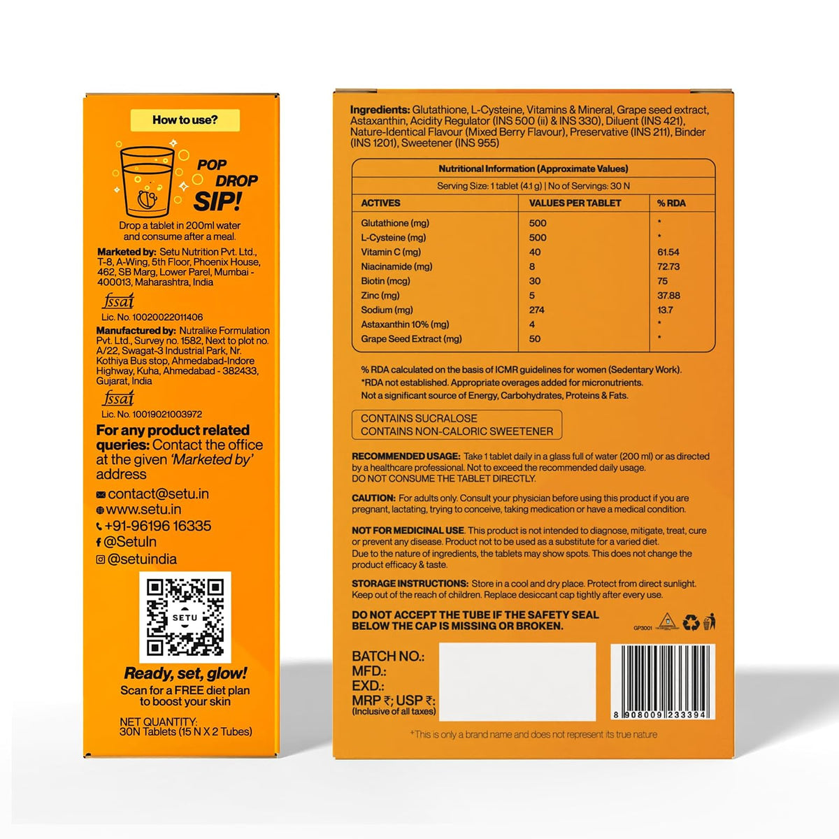 500 mg SETU Glutathione for skin health