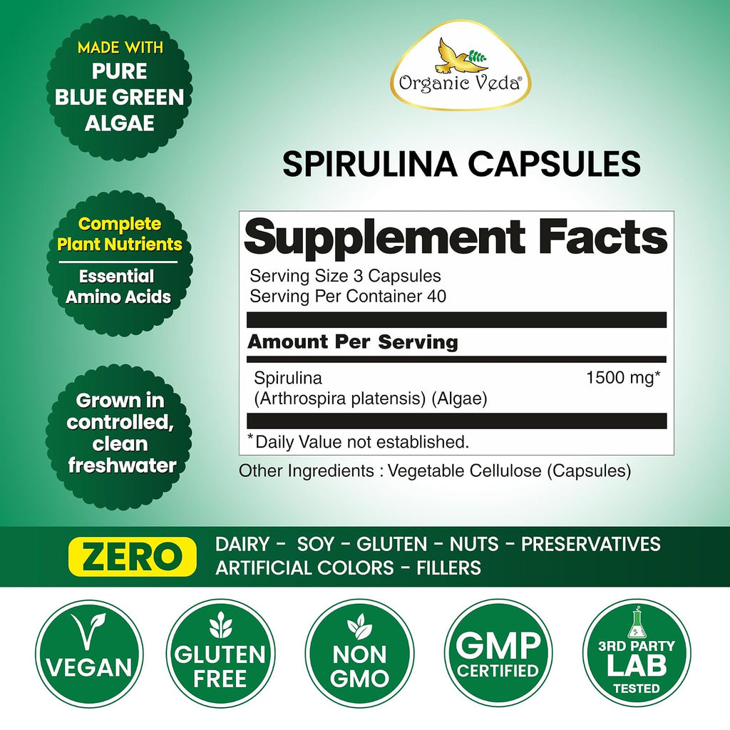 500 mg spirulina capsules for energy