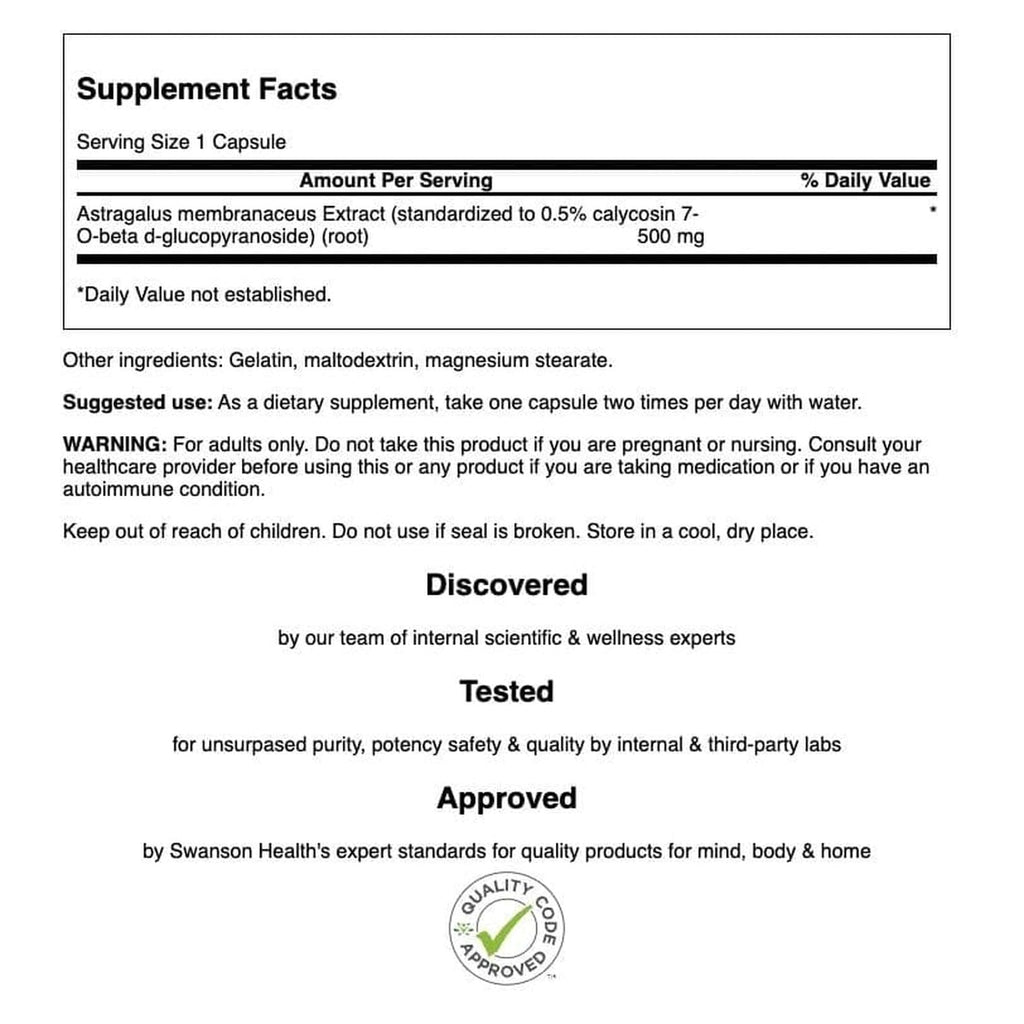 500 mg Swanson Astragalus herbal supplement