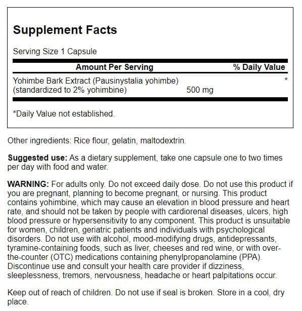 500 mg Swanson Yohimbe herbal supplement