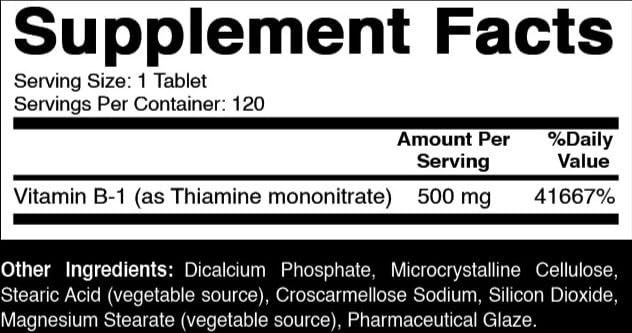 500 mg Thiamine tablets for metabolism
