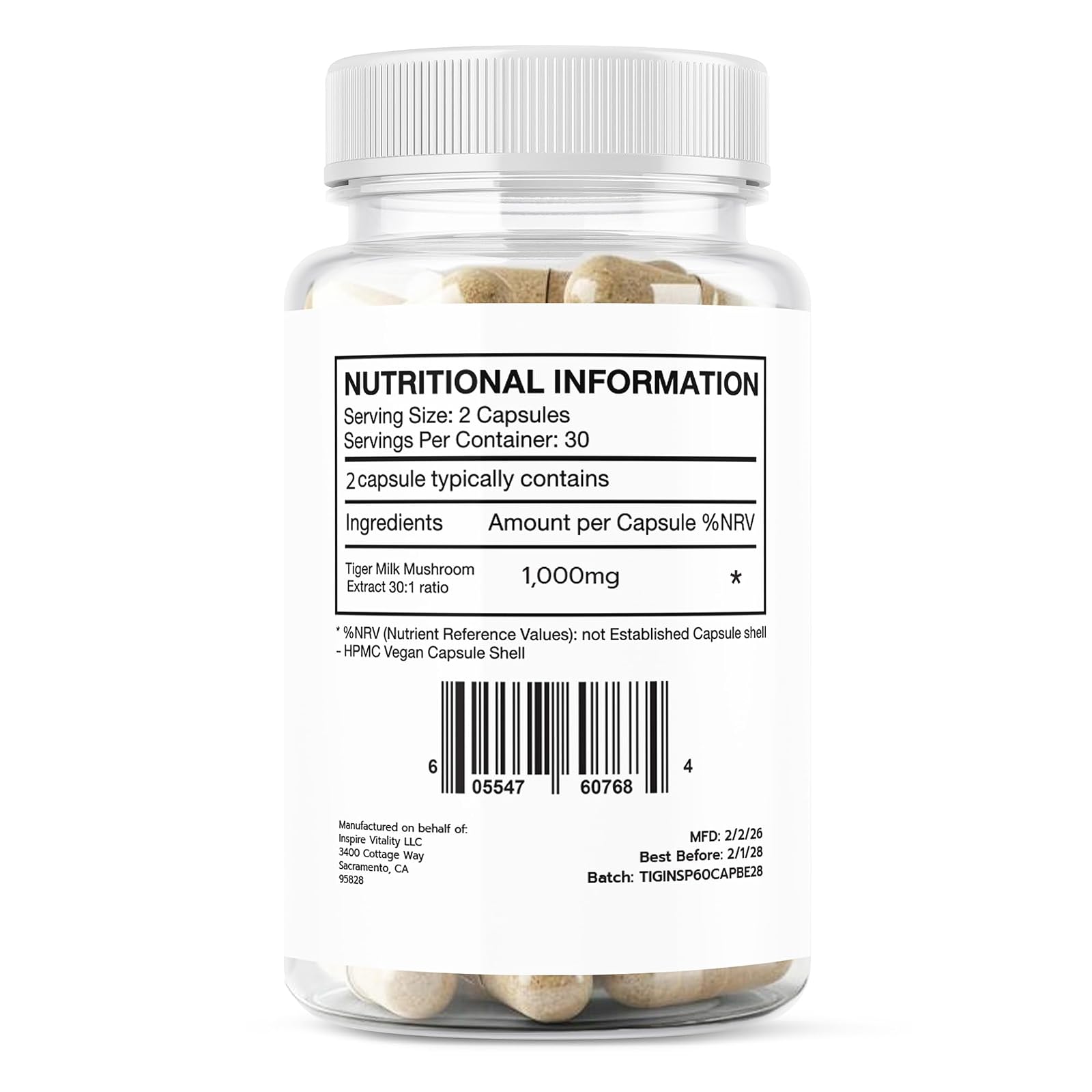 500 mg Tiger Milk Mushroom capsules