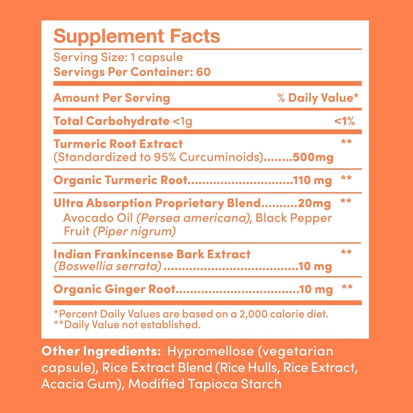 500 mg turmeric curcumin supplement