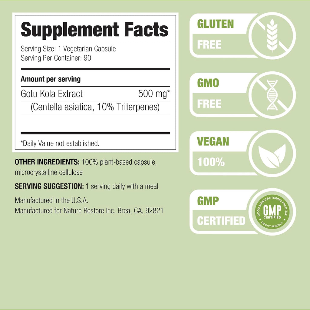 500 mg vegan Gotu Kola extract