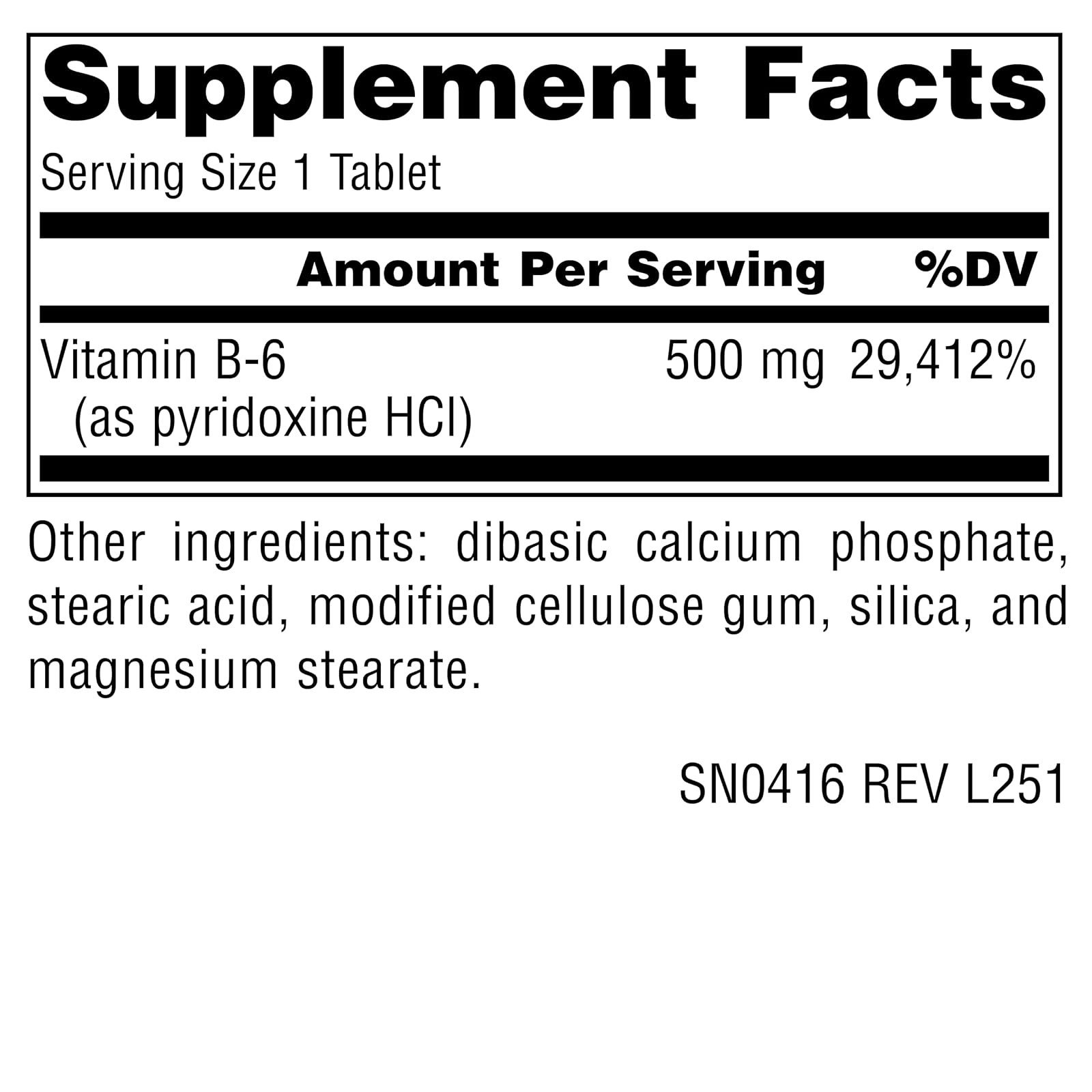 500 mg Vitamin B-6 tablets for energy
