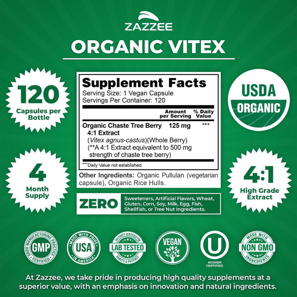 500 mg Vitex Chasteberry for hormonal balance