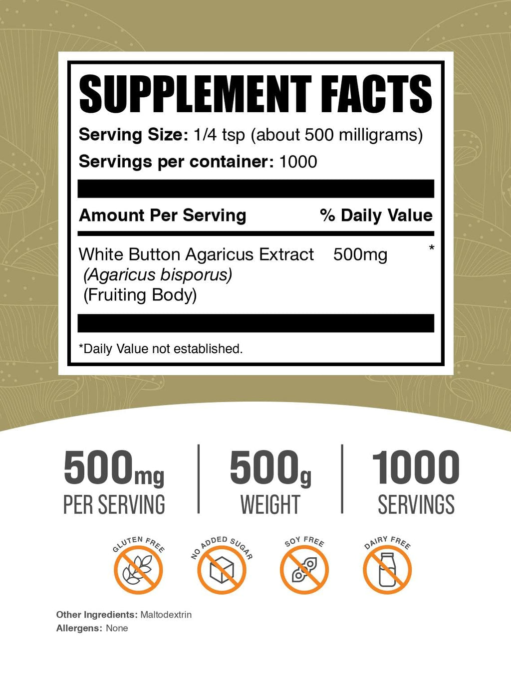 500 mg white button mushroom supplement