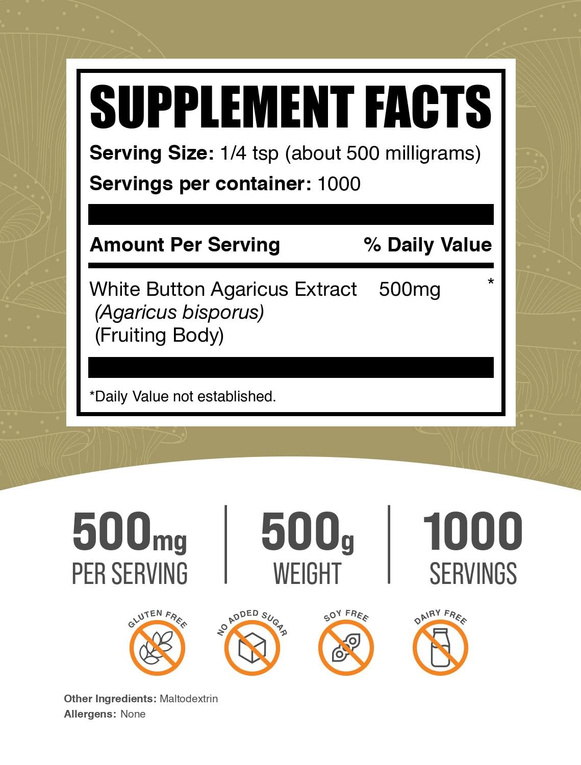 500 mg white button mushroom supplement