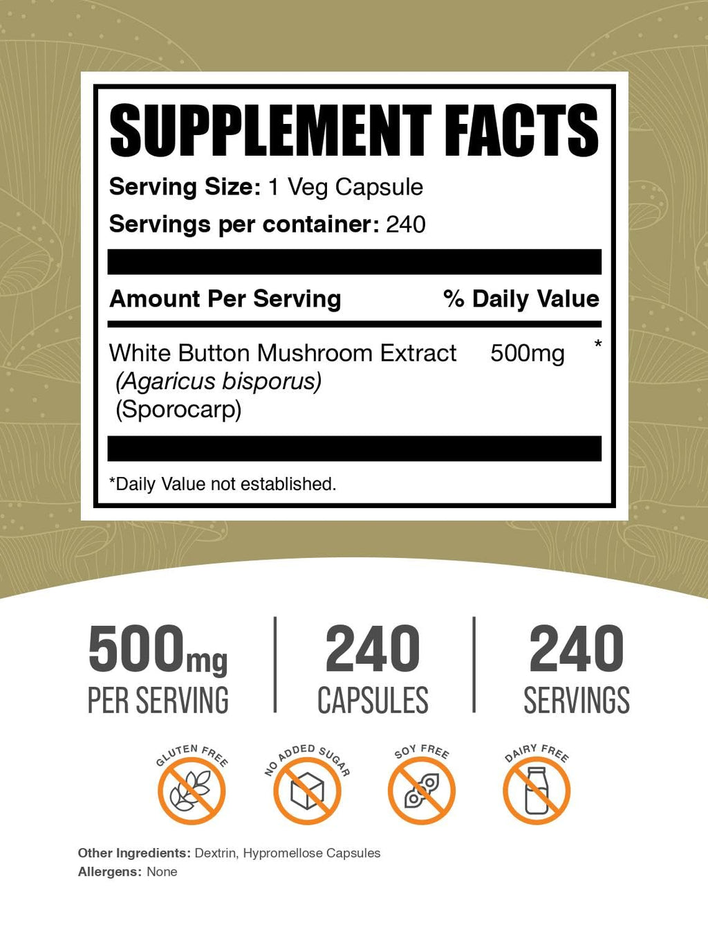 500 mg white button mushroom supplement