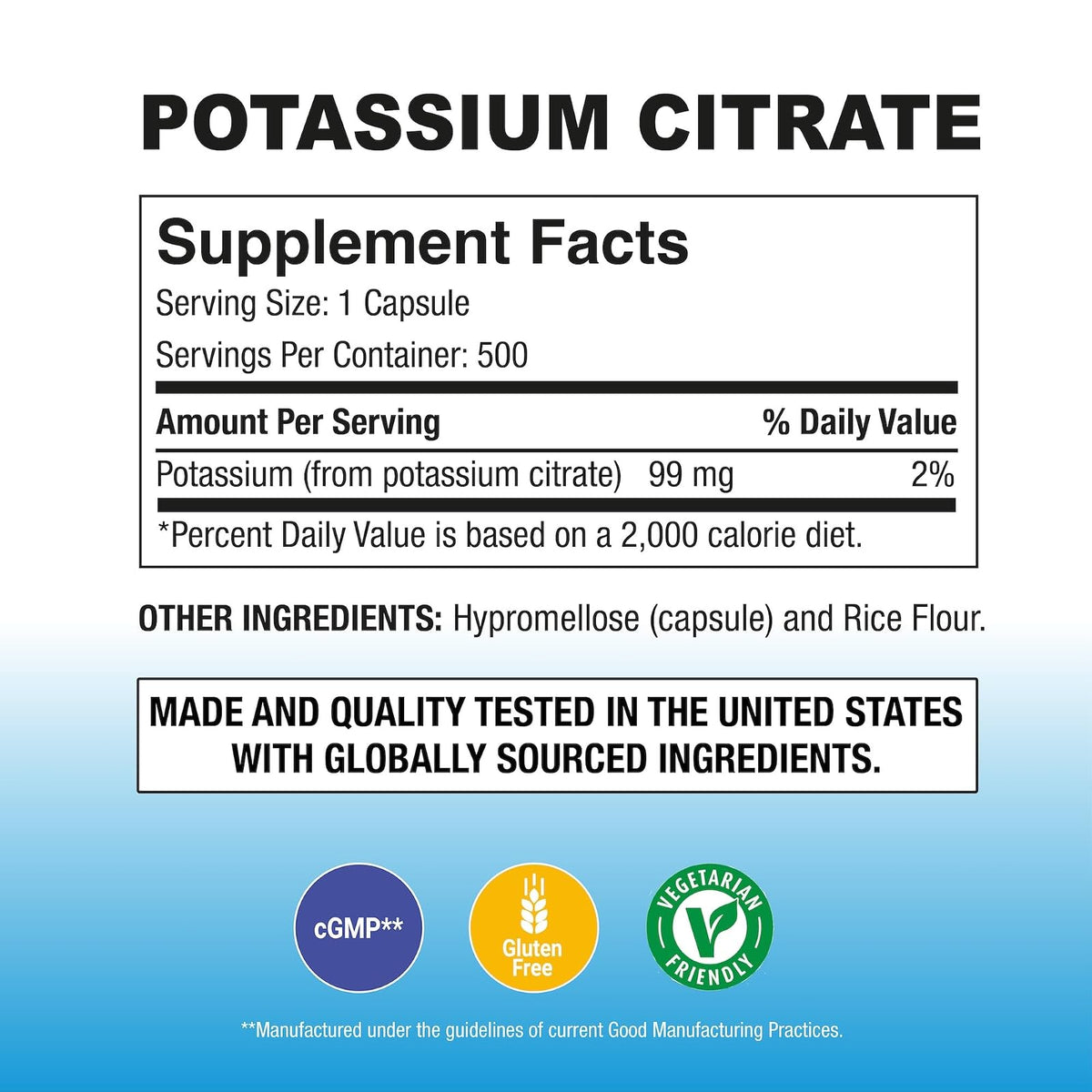 500 vegetarian capsules of potassium