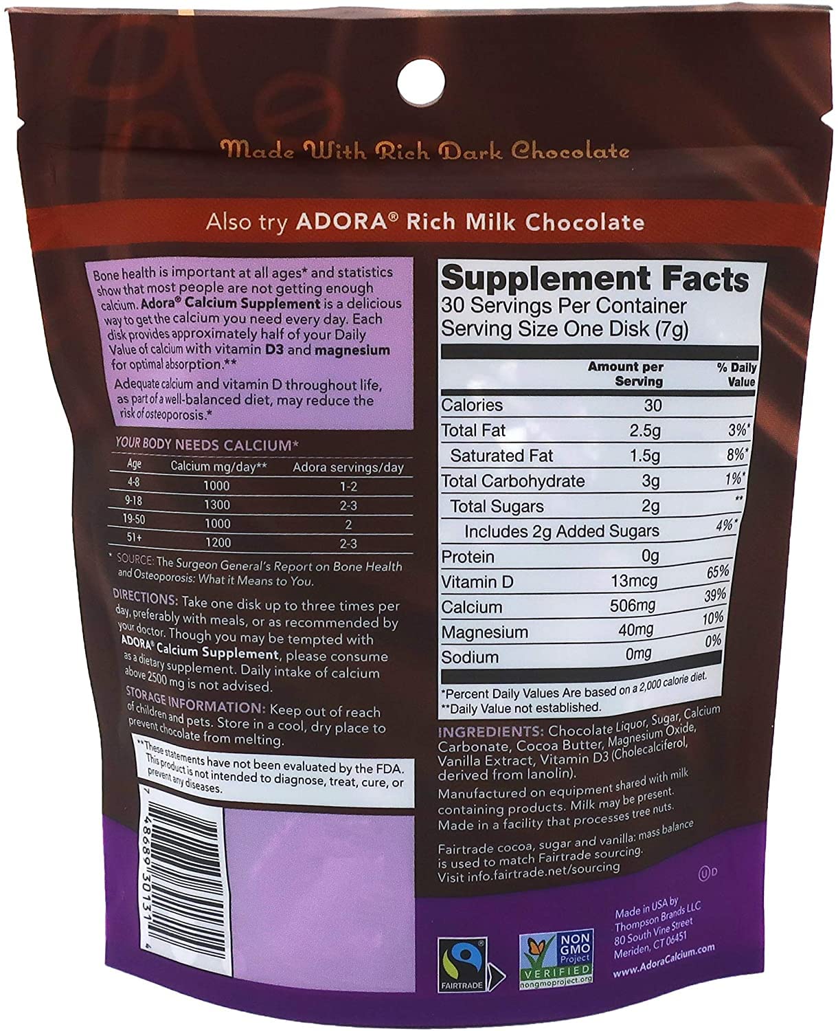 500mg calcium supplement in tasty chocolate