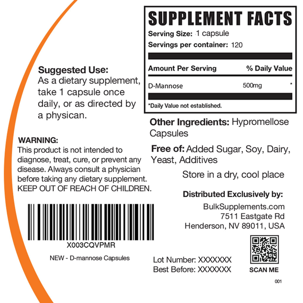 500mg D-Mannose capsules for wellness