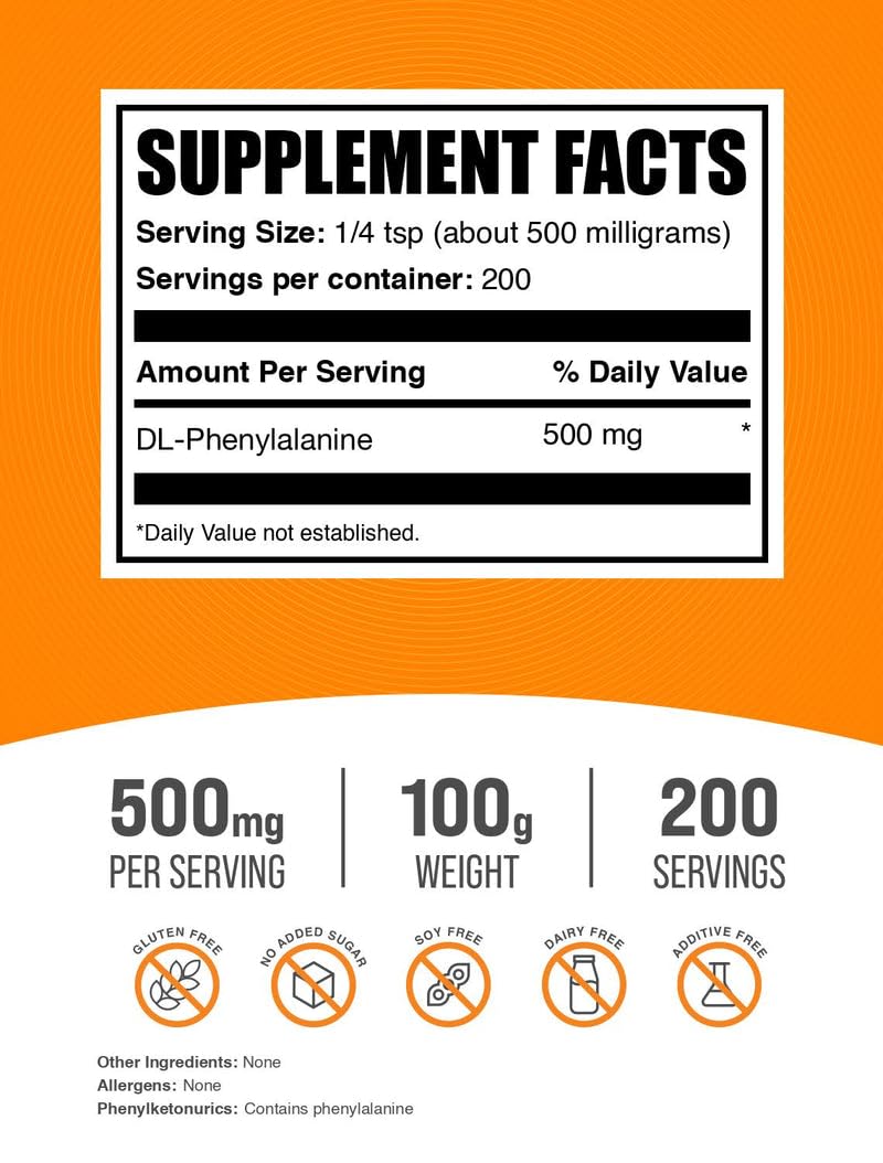 500mg DL-Phenylalanine per serving